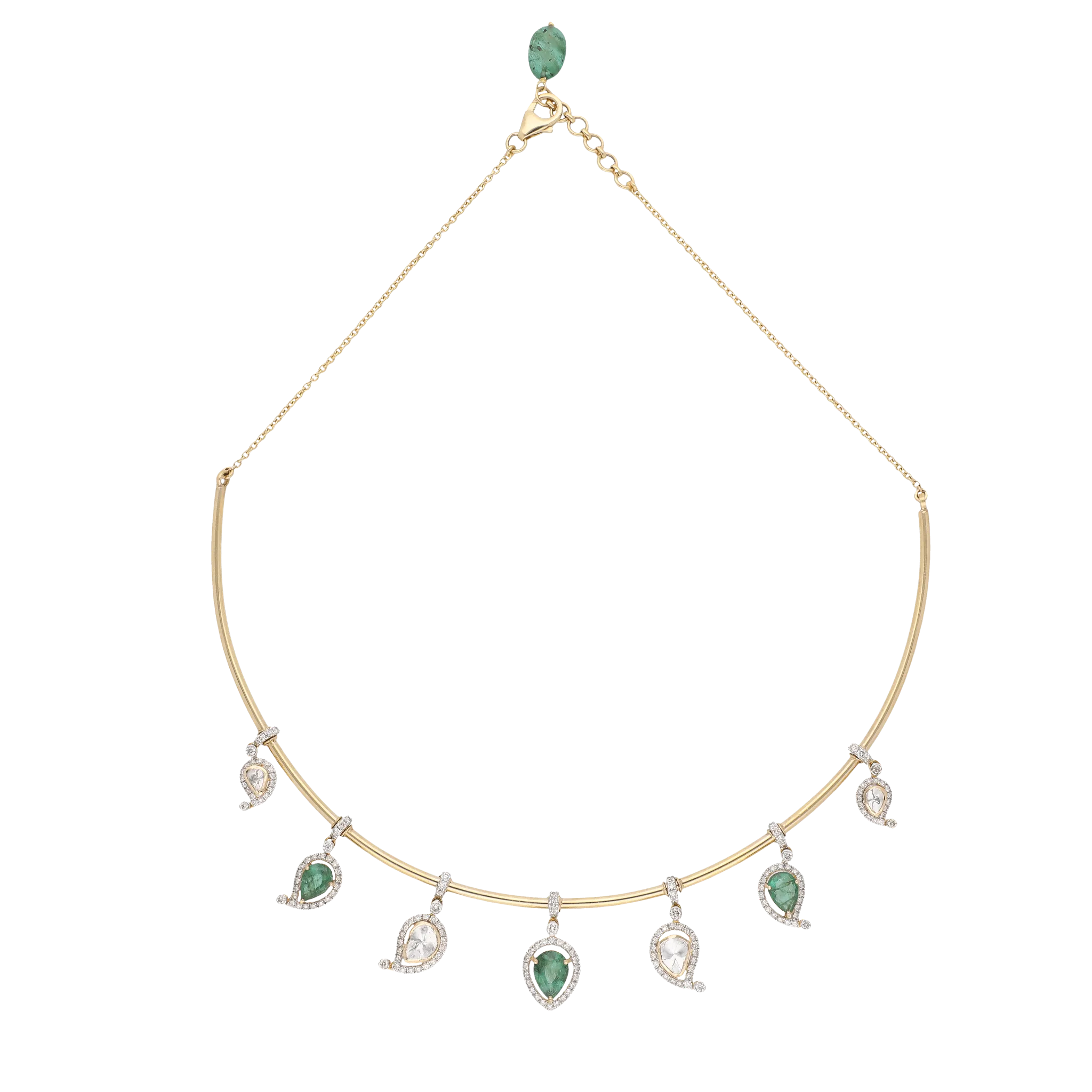 Paisley Cascade Necklace with Emerald Beads and Diamond Accents